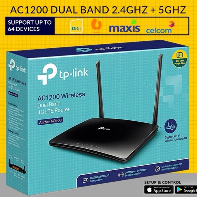 4G MODEM MR400 AC1200 4G LTE Dual Band 5Ghz WiFi Direct SIM Modem ...