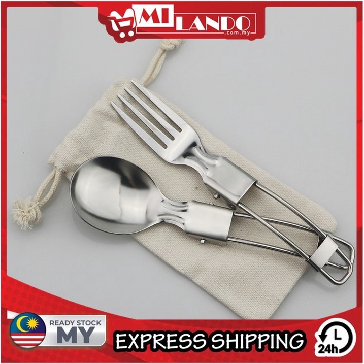 MILANDO Foldable Stainless Steel Utensil Spoon Fork Cutlery Set Camping ...