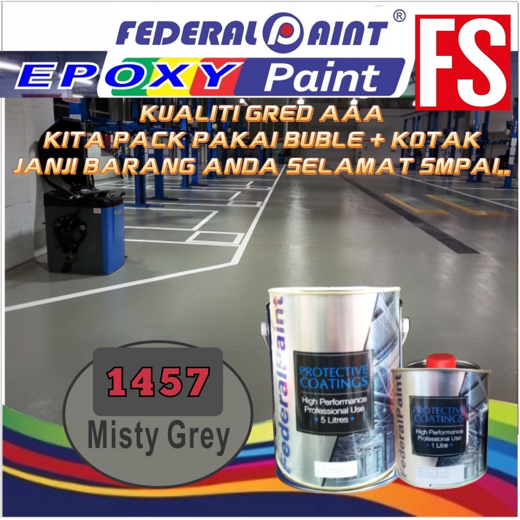 1457 MISTY GREY ( 5L ) HEAVY DUTY EPOXY FEDERAL PAINT WATERPROOF FLOOR PAINT . HEAVY DUTY 4+1 ...