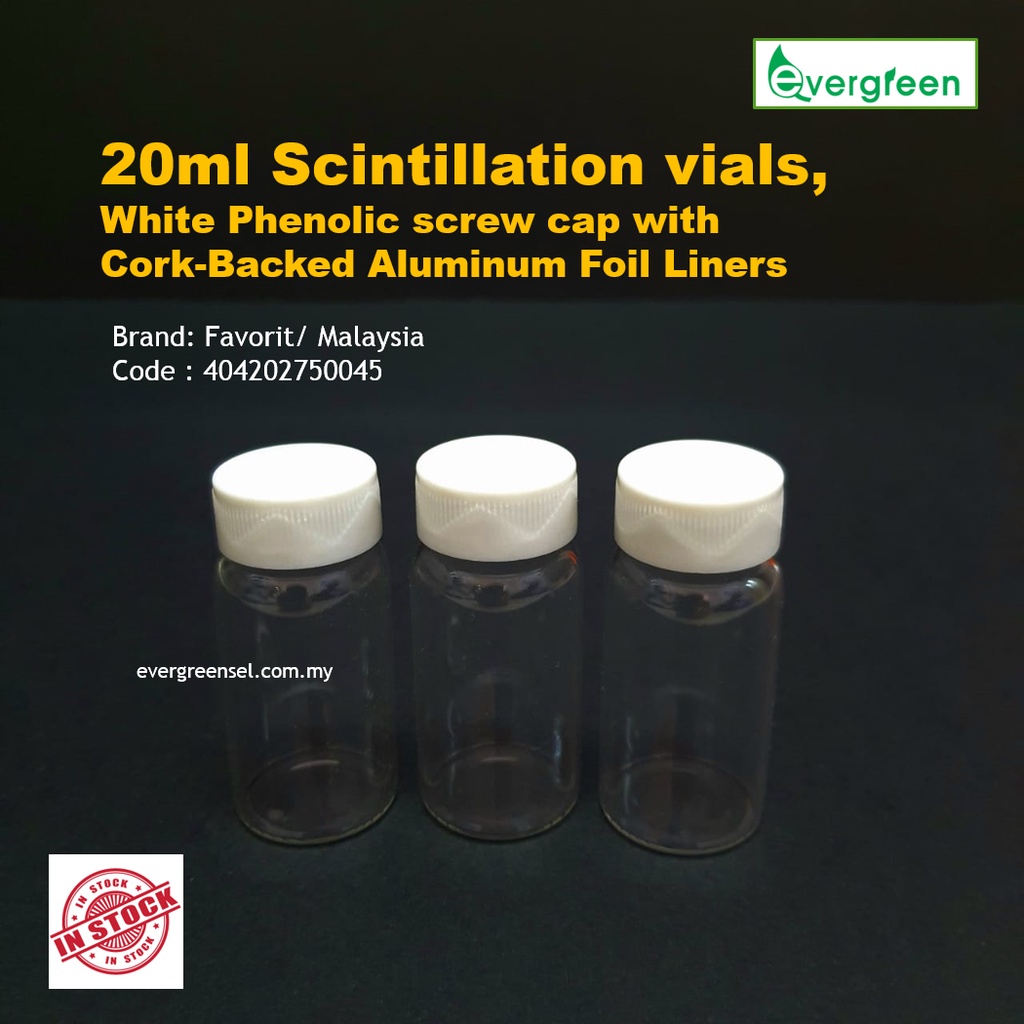 ( READY STOCK ) 20ml Scintillation vials, White Phenolic screw cap with ...