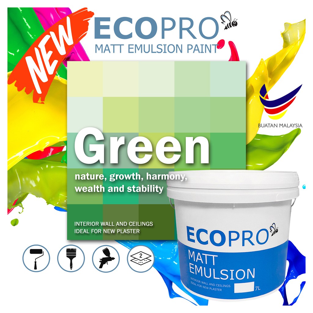 7L ECOPRO MATT EMULSION PAINT FOR INTERIOR ( GREEN ) READY STOCK / CAT ...