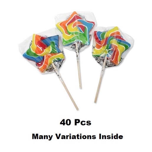 40 Pcs Mix Fruit 17cm Star Shape/Spinny/ Clown/Windmill/ Strawberry/Heart Colorful Lollipop ...