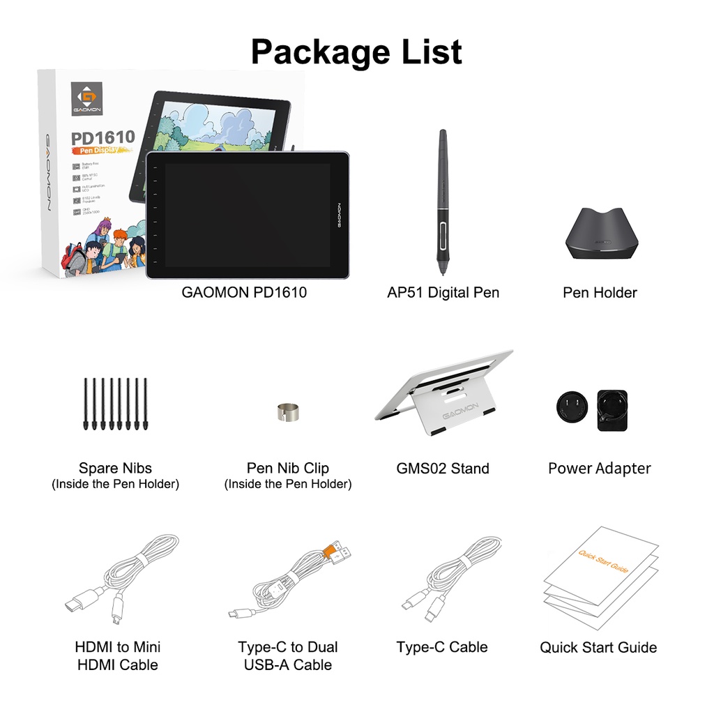 GAOMON PD1610 2.5K QHD Drawing Tablet Monitor Gamut 120% sRGB & 1.07B ...