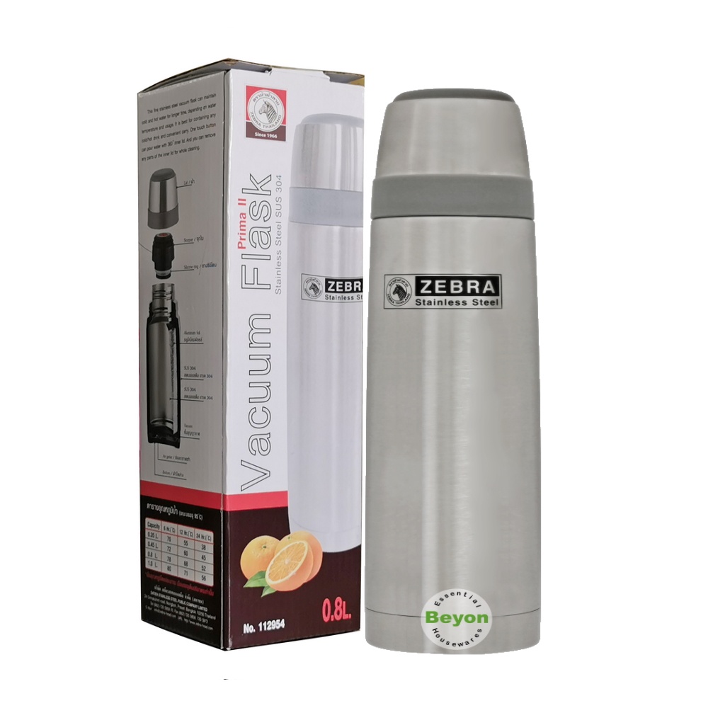 ZEBRA SUS 304 STAINLESS STEEL VACUUM FLASK PRIMA II 0.45, 0.8, 1 LITER ...