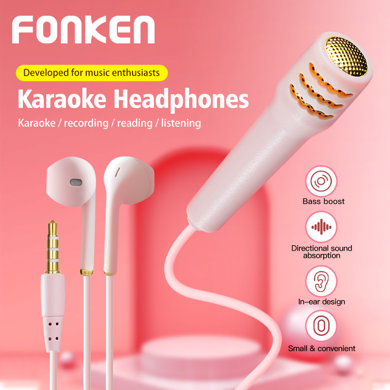 Fonken karaoke microphone 3.5mm with earphone for practice singing artifact live mobile phone ...