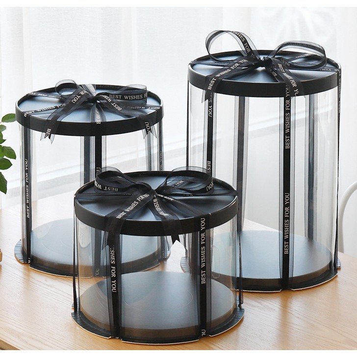 8inch 10inch ROUND Transparent Cake Box Black WITHOUT Ribbon / Kotak ...