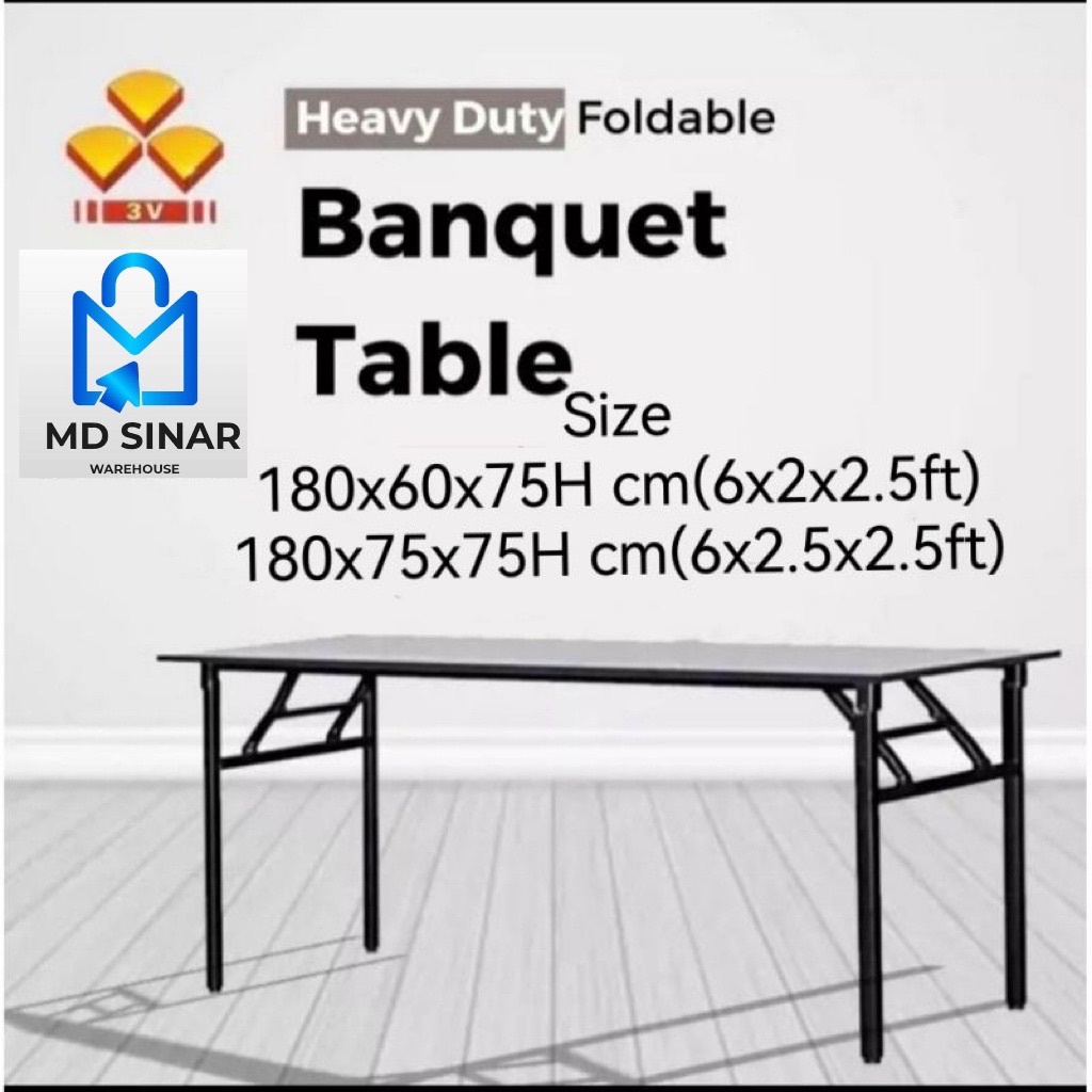 MD SINAR 3V 2x6 ft Heavy Duty Foldable Wood Top Banquet Table Folding ...
