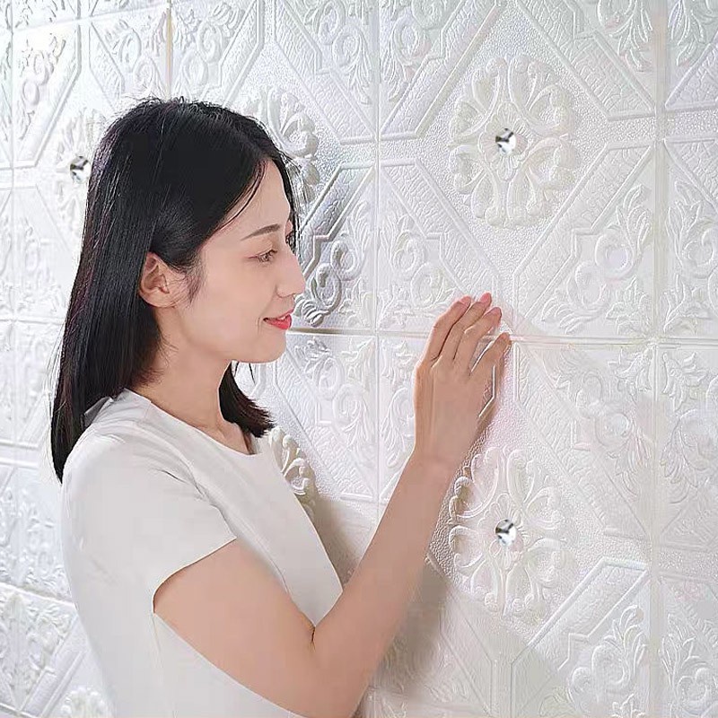 3D Wall Paper Dinding Adhesive Wall Stickers PE Waterproof Panner ...