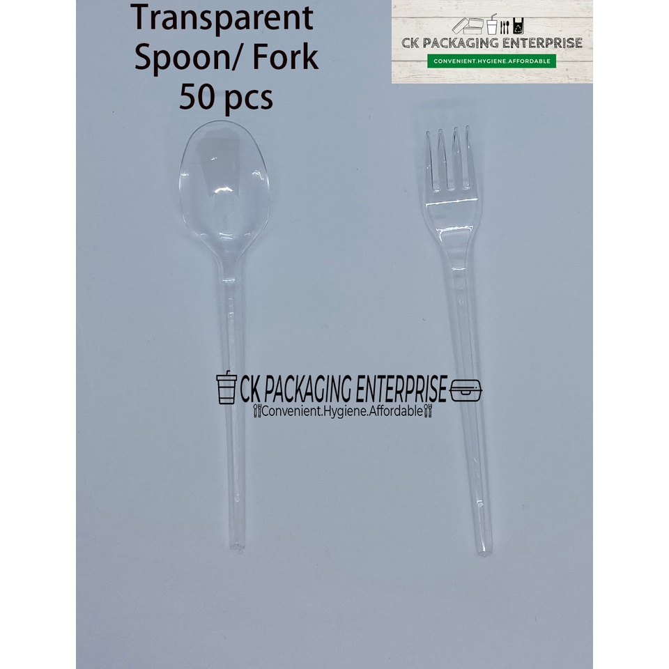 Million Buff Transparent Spoon/Fork , 50Pcs , 6.5 transparent spoon ,6. ...