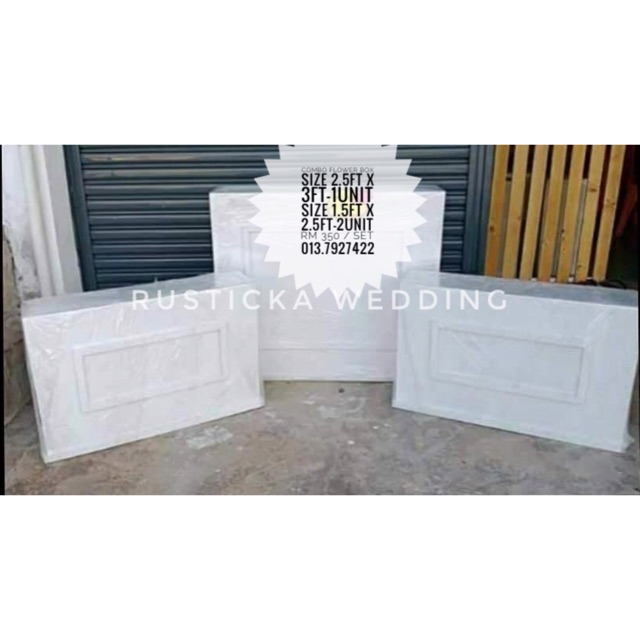 Flower Box Wood White Box Stand Kotak Kayu Panel Wedding Decoration ...