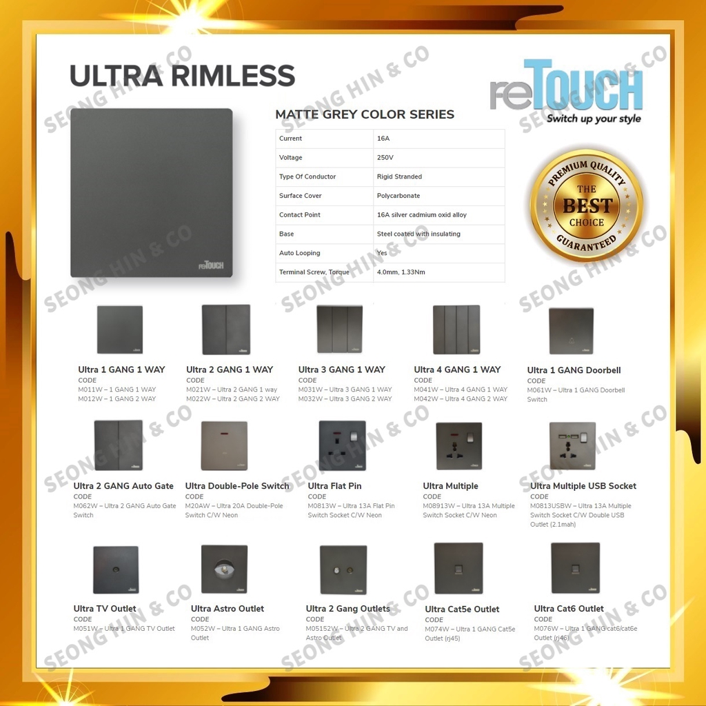 [SIRIM] Retouch Ultra Rimless Socket and Wall Switch Slim Modern Switch ...