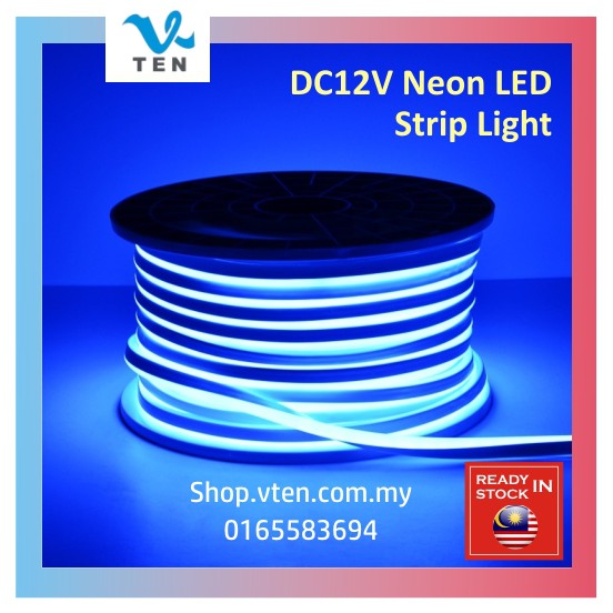 Lampu hiasan Neon 霓虹灯装饰灯 1Meter-5Meter Blue DC12V Waterproof Neon LED ...
