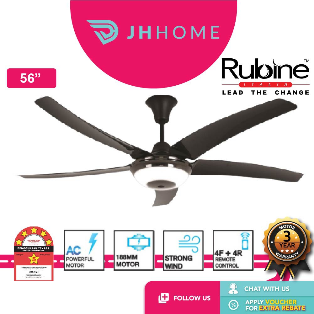 Rubine 56" 5 Blade Ac Motor Ceiling Fan | RCF-FORZA56-5BL-GM | Rubine 45'' Forza Series Ceiling ...