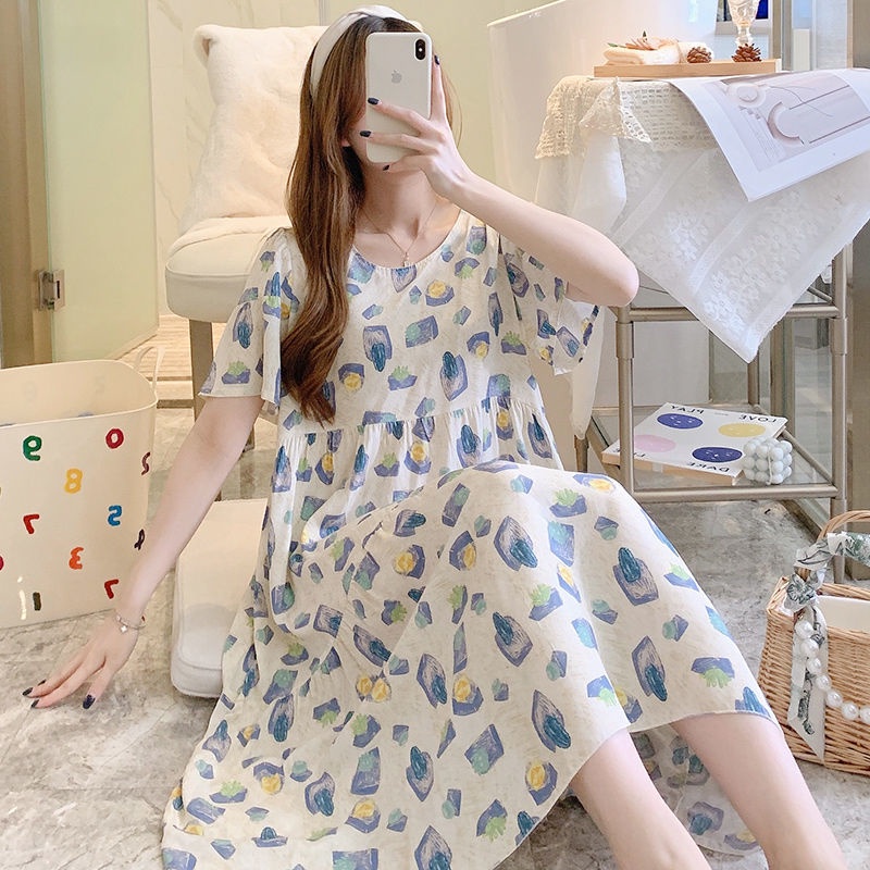 Cotton Night dress plus size Pyjamas women summer thin pajamas ...