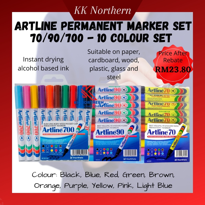 Artline 70 90 700 Marker Pen Permanent Set 10 Colour Set/ Standard ...