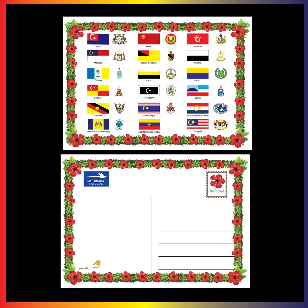 Postcard Malaysia / Flag/Jata Malaysia State Postcard 马来西亚明信片 / 马来西亚洲属 ...