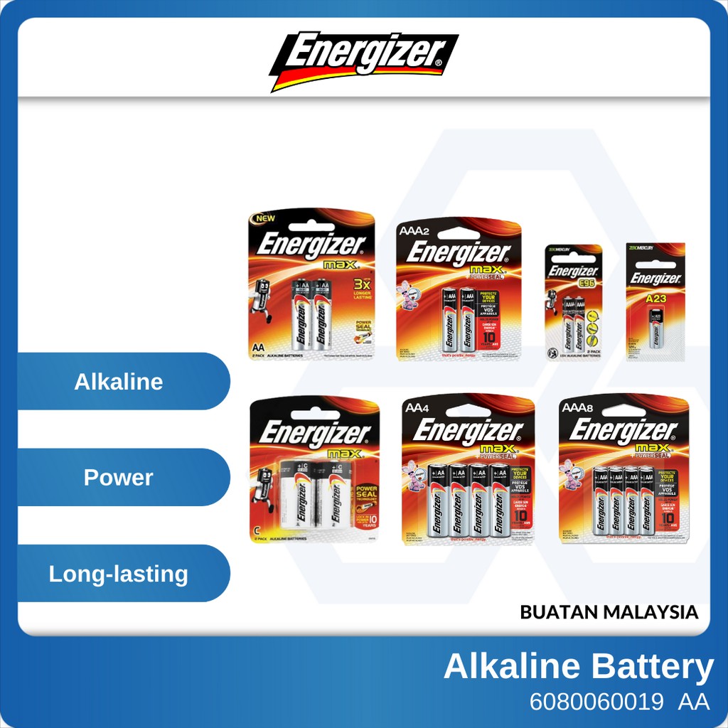 ENERGIZER Alkaline Battery AA AAA AAAA 9V D 1.5V E91 E92 E93 E96 C A23 ...