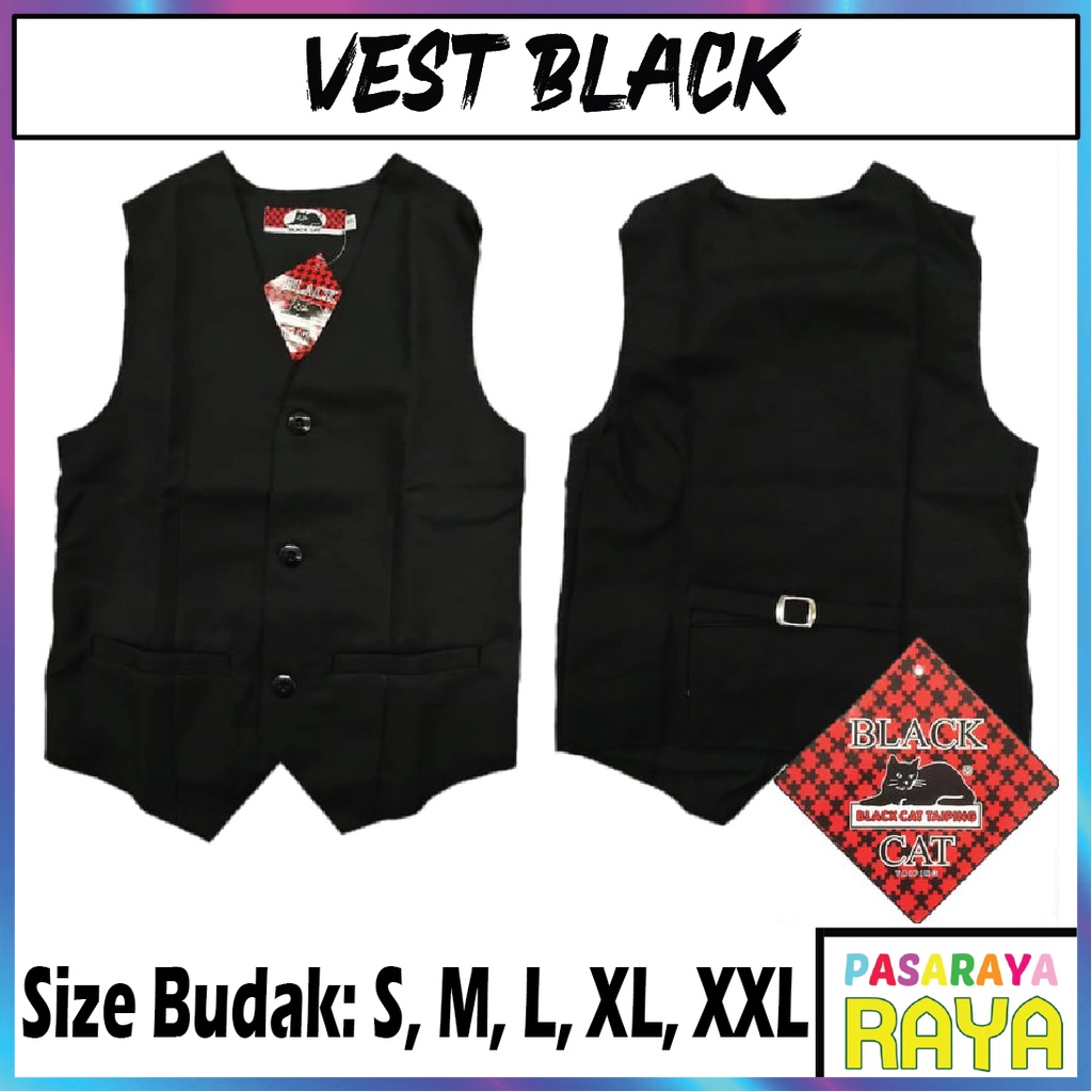 BAJU VEST HITAM SEKOLAH BLACK CAT BLACK VEST SCHOOL UNIFORM JENAMA ...
