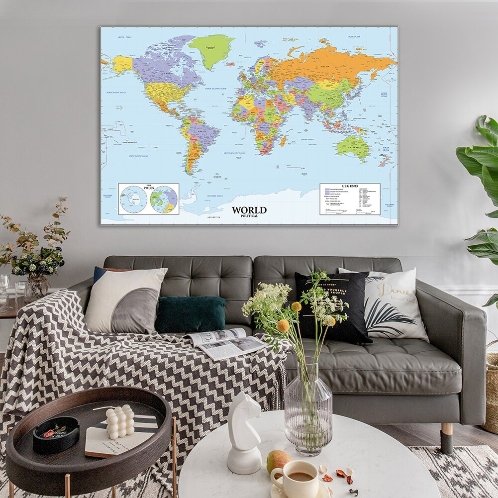 &new hot& Map Of The World Detailed Political Map Wall Art Poster Home ...