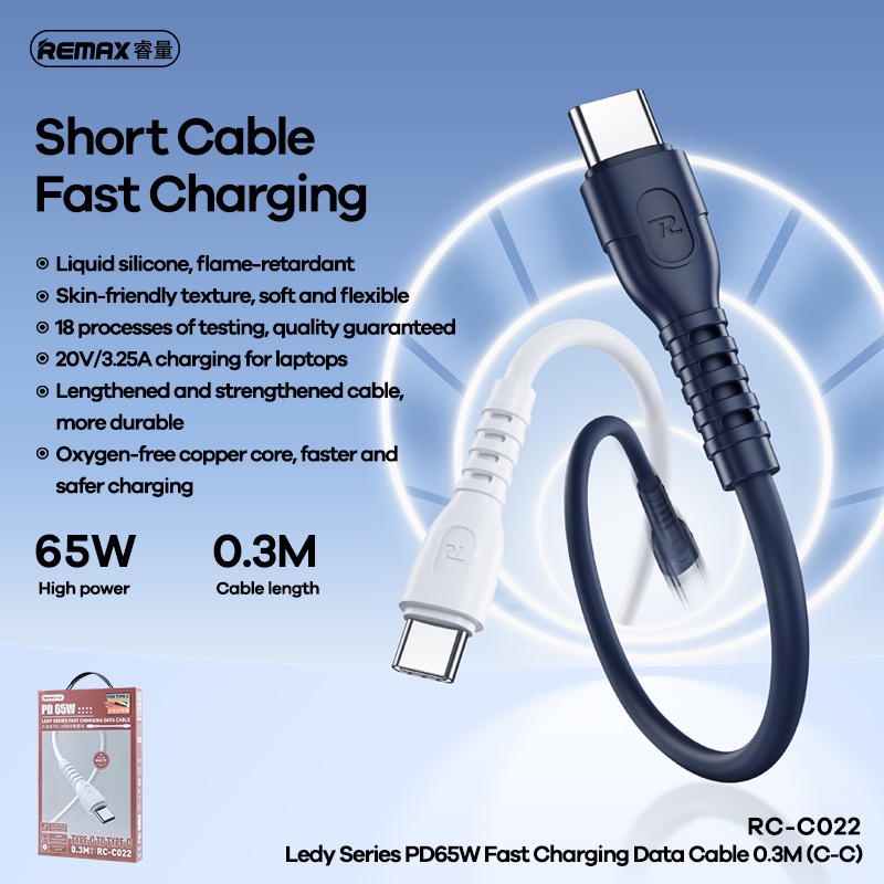 Remax 0.3M Short Cable 65W Super Fast Charging Cable Type C Cable 20W ...