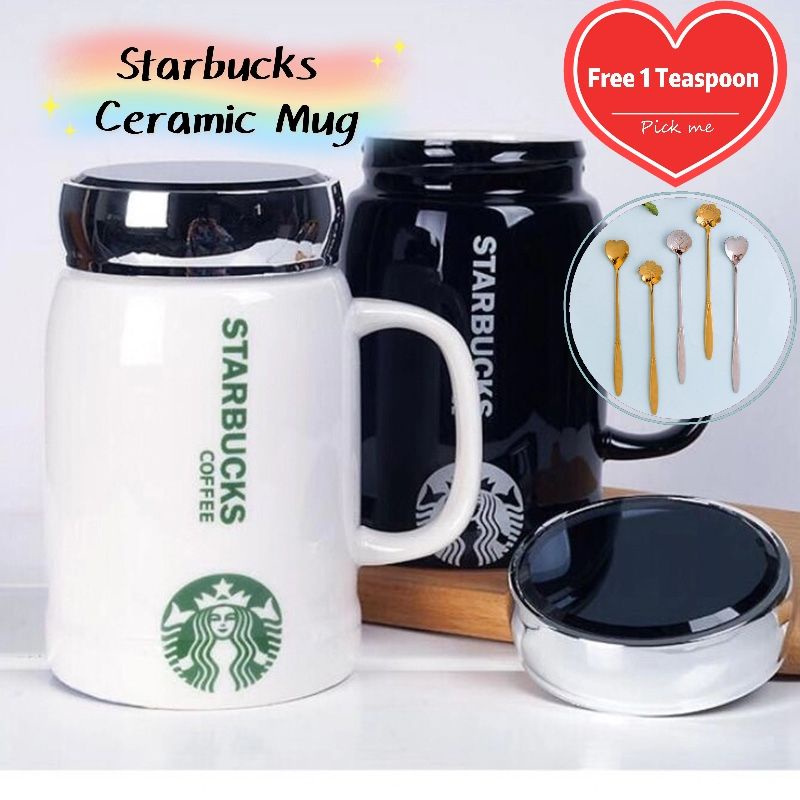 Starbucks Ceramic Coffee Mugs With Glass Mirror Lids Coffee Tea Cup Lid ...