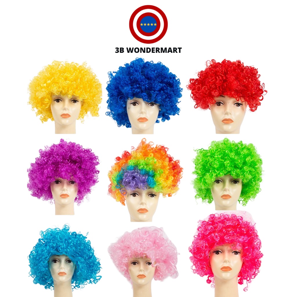 Novelty Afro Hair Wig Clown Curly Afro Circus Fancy Dress Hair Wigs Disco Costume Halloween ...
