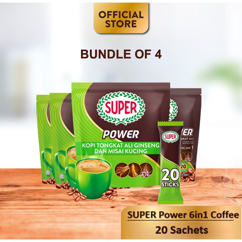 (Bundle of 4) Super Power 6-In-1 Coffee With Tongkat Ali, 20 Sticks ...