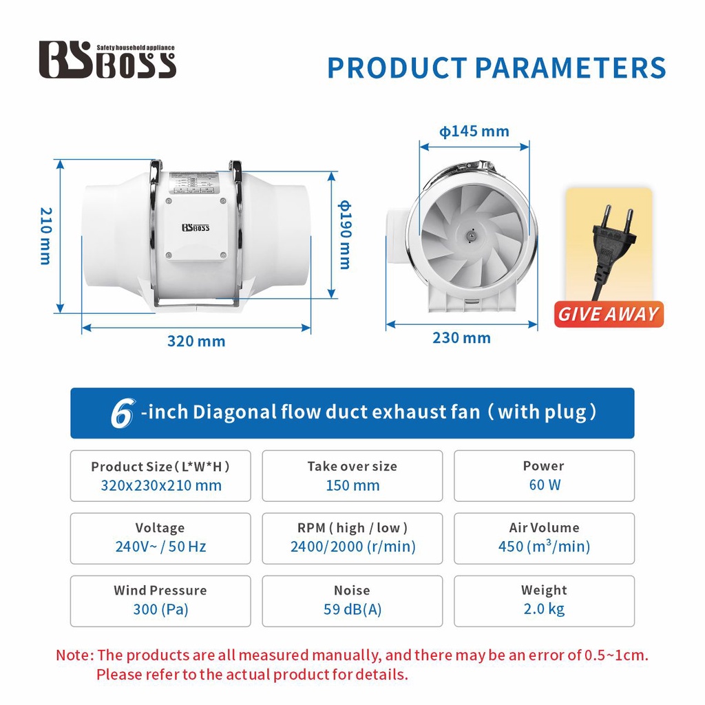 BSBOSS Diagonal Flow Pressurized Duct Exhaust Fan (4"/6"/8") | Shopee ...