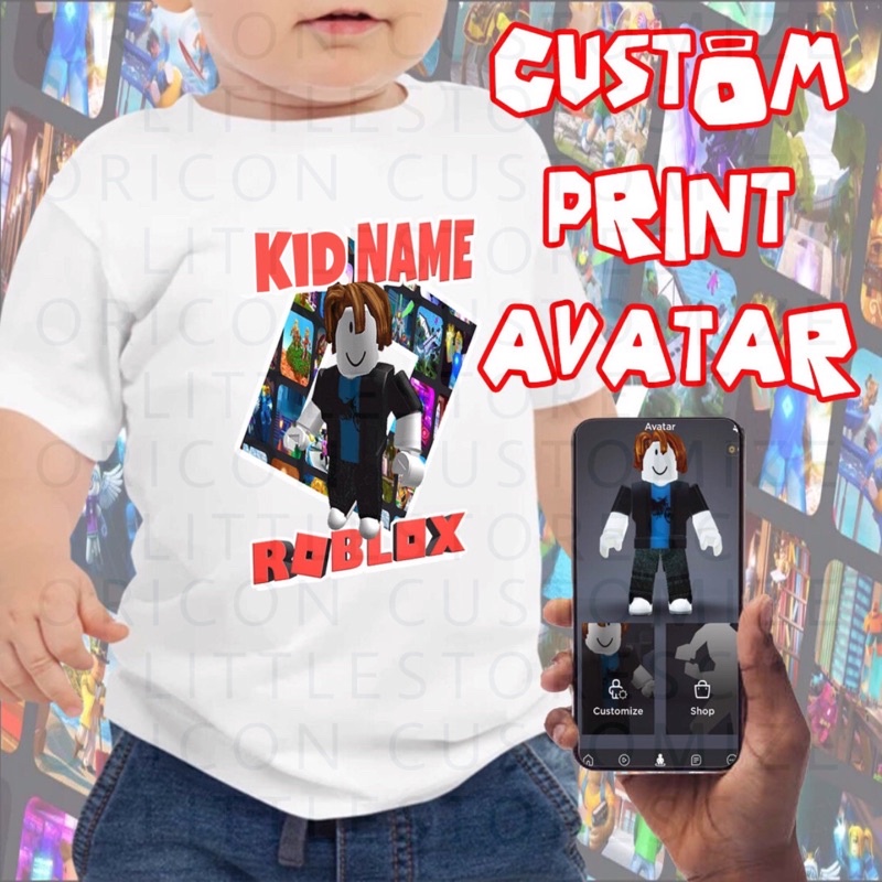 ROBLOX T-SHIRT CUSTOM Print KID PERSONAL AVATAR CHARACTER name mobile ...