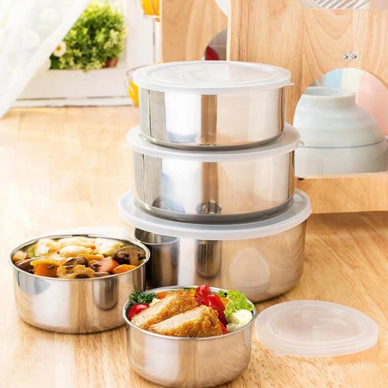 Kitchen 5 In 1 Stainless Steel Food Storage Container Bowl With Snap on ...