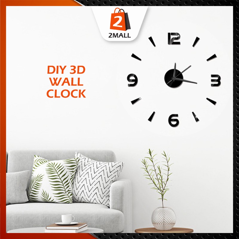 2MALL Wall Clock Large Wall Clock Watch Mirror Sticker/3D Acrylic Diy ...