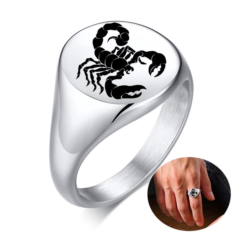 Punk Men Custom Signet Rings Engrave Scorpion Name Logo Ring For Male ...