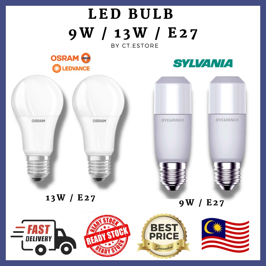 Osram LED Bulb 13W Sylvania LED Stick Pro 9W E27 6500K Daylight SIRIM [Ready Stock] | Shopee ...