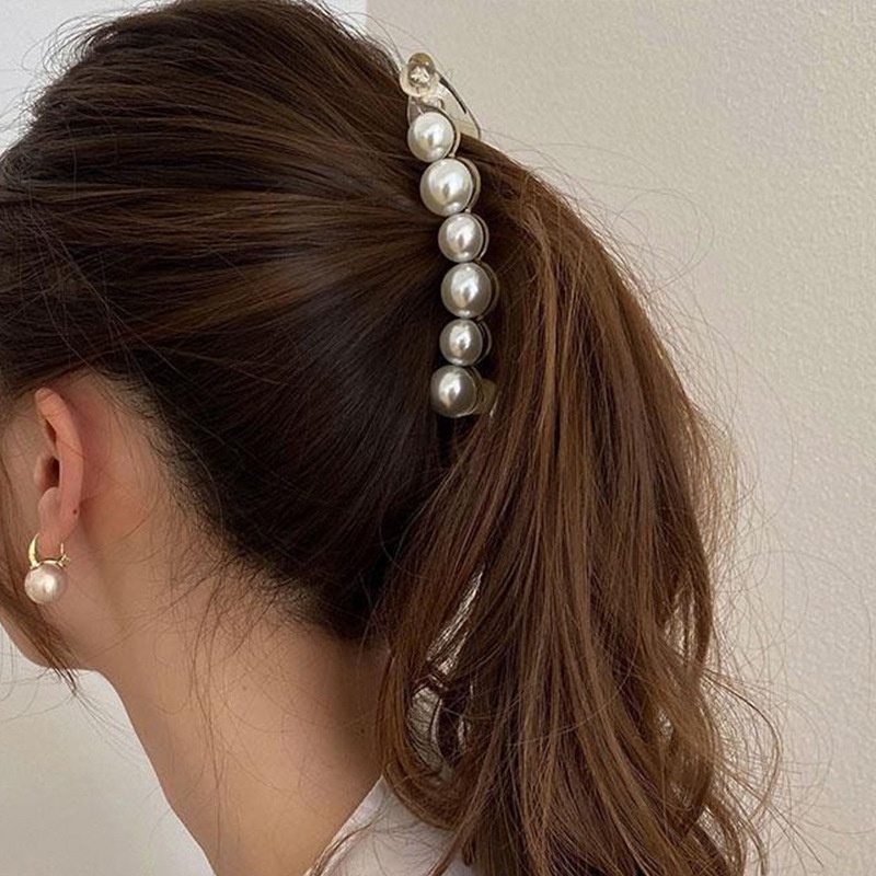 2022 Pearl Banana Clip Vertical Clip Ponytail Hair Clip | Shopee Malaysia