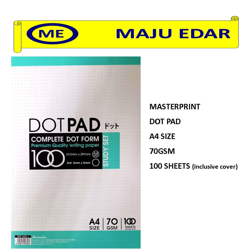 MASTERPRINT DOT PAD A4 SIZE 70GSM 100SHEETS/ HANDWRITING PAD DOTTED ...