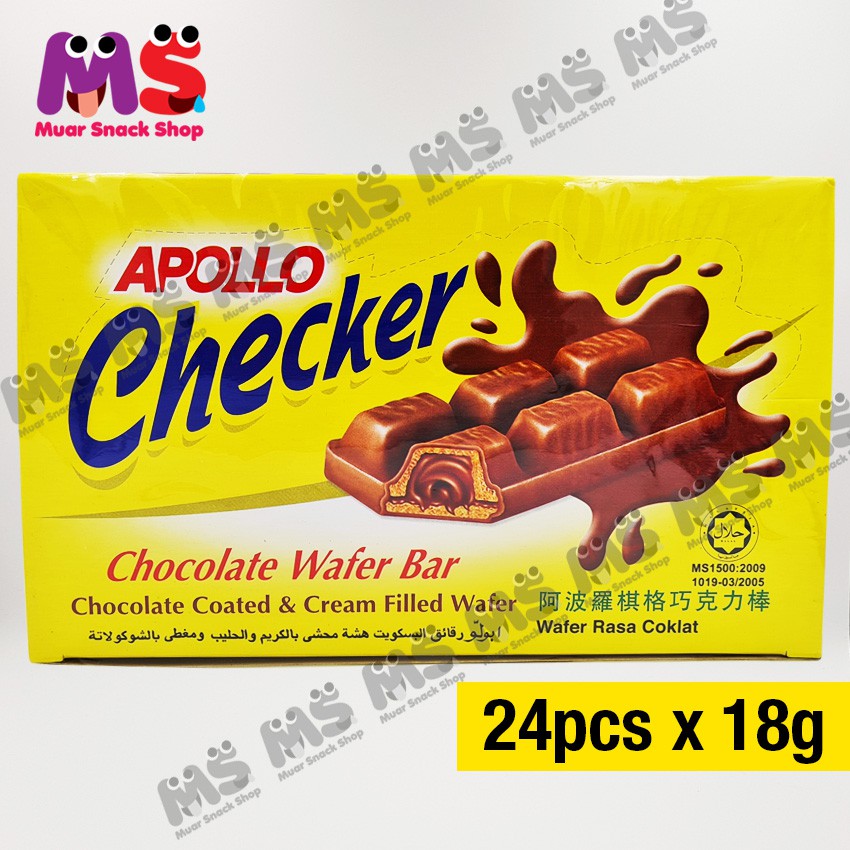 Apollo Checker Chocolate Wafer Bar 24pcs x 18g / Wafer Rasa Coklat ...