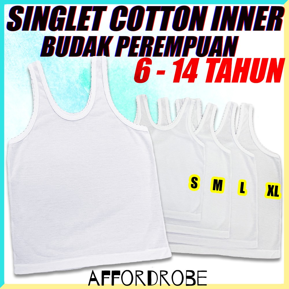 S-XL Cotton Singlet Inner Putih Budak Remeja Perempuan Baju Dalam Kain ...
