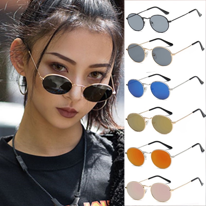 Vintage Round Small Sunglasses Metal Oval Retro Sun Glasses women ...