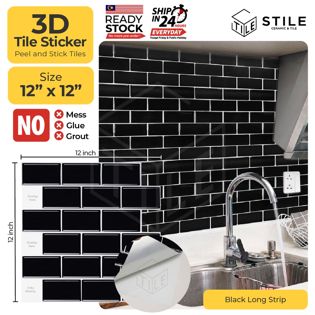 1PCS 3D Tiles Sticker Brick Kitchen Bathroom Wall Tiles Sticker Self ...