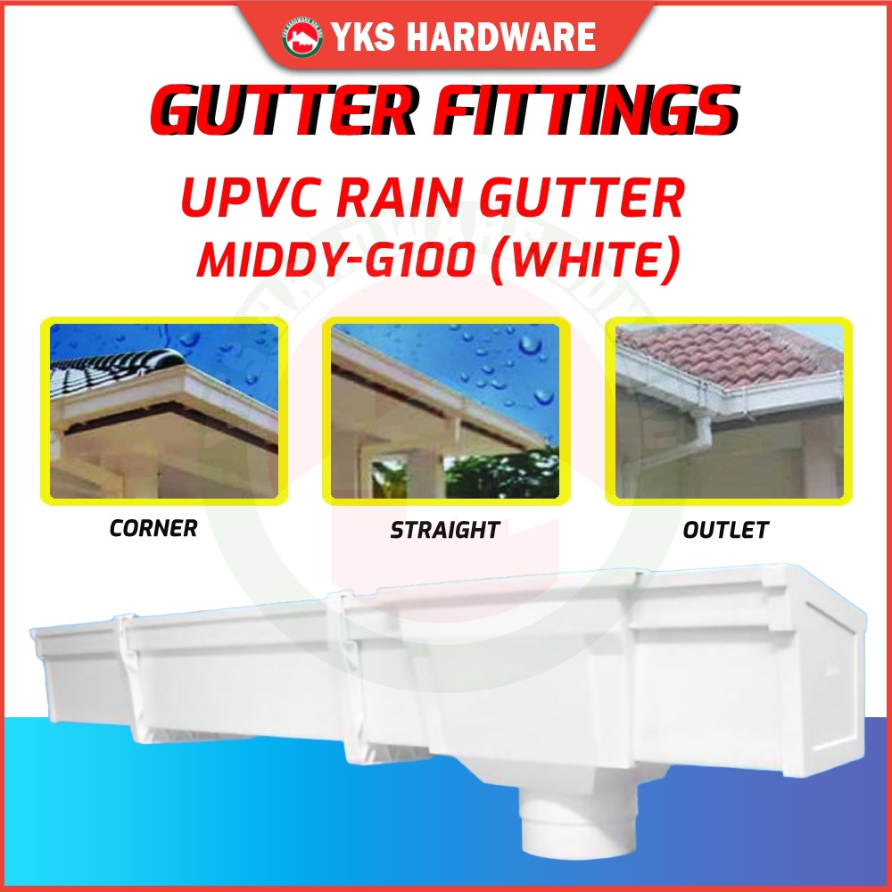 UPVC RAIN GUTTER - MIDDY G100 - WHITE - RAIN WATER DRAIN | Shopee Malaysia