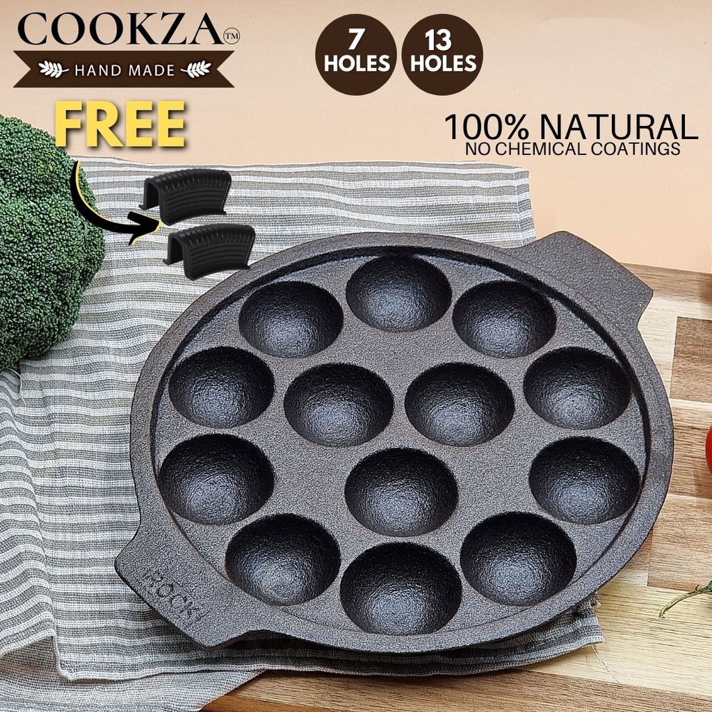 Cookza[HANDMADE] Pure Cast Iron Takoyaki Pan, Paniyaram Pan, Takoyaki ...