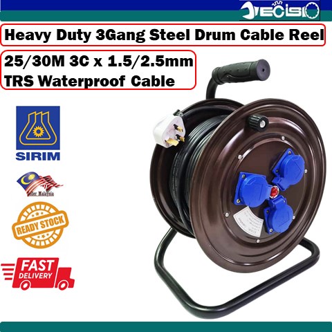 Heavy Duty Steel Extension Cable Reel with 50M 3C X 1.5mm TRS ...