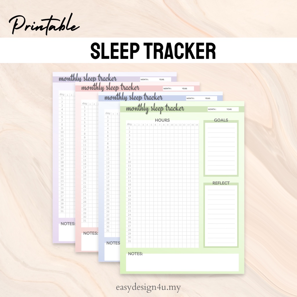 Printable Sleep Tracker Monthly Pastel Cute Minimalist | Shopee Malaysia