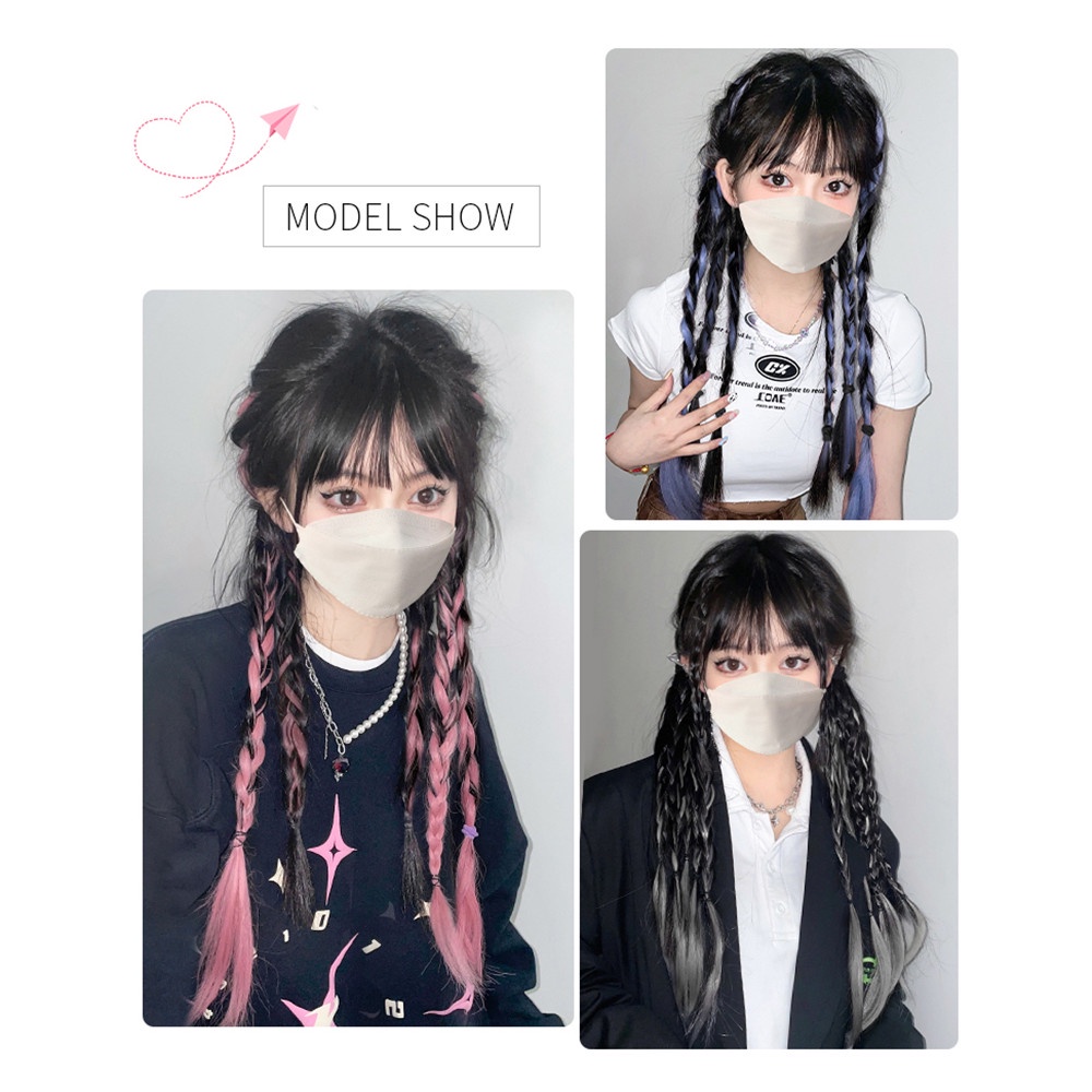 Qipin Stylish Y2k Wig 45cm Colorful Dyed Braids Ponytail Lantern Wig ...