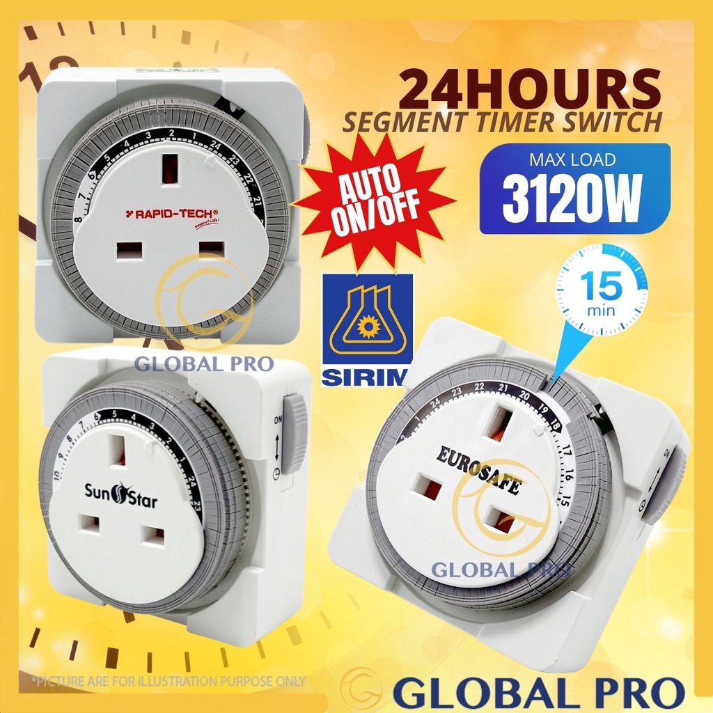 (SIRIM) EUROSAFE/RAPID-TECH/DLX 13A Plug Timer Socket Switch Timer Plug ...