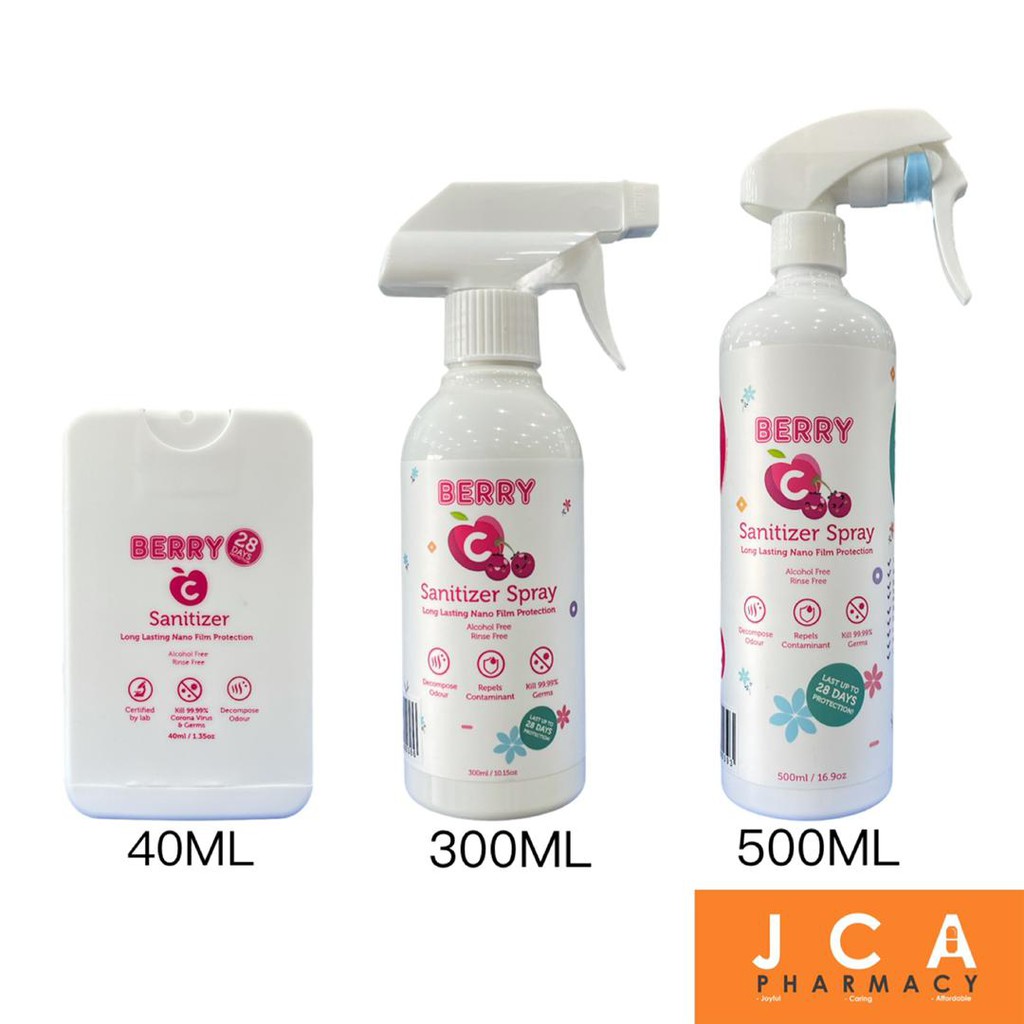 Berry C Sanitizer Spray Long Lasting Nano Film Protection (40ml / 300ml ...