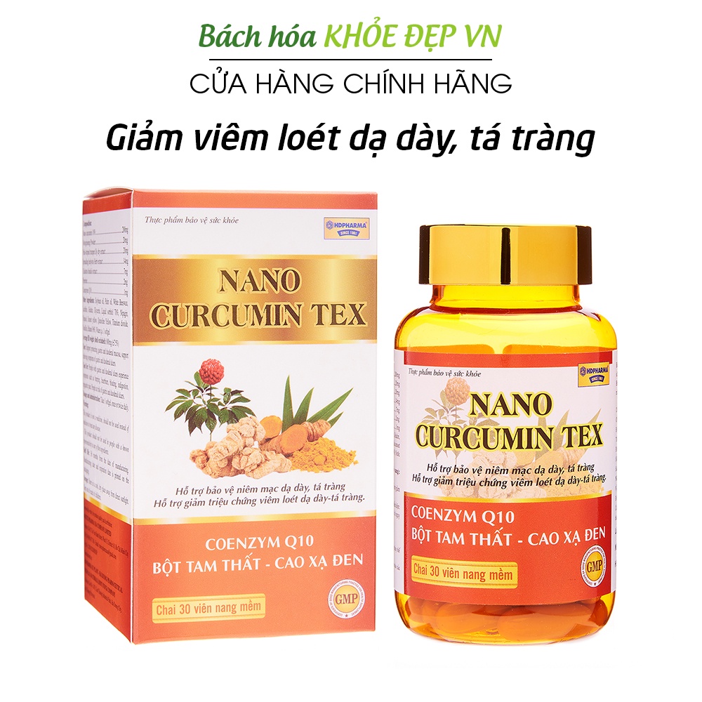 Nano Curcumin Tex turmeric tablets (bottle) Tam That Xa Den reduces stomach and duodenal ulcers ...