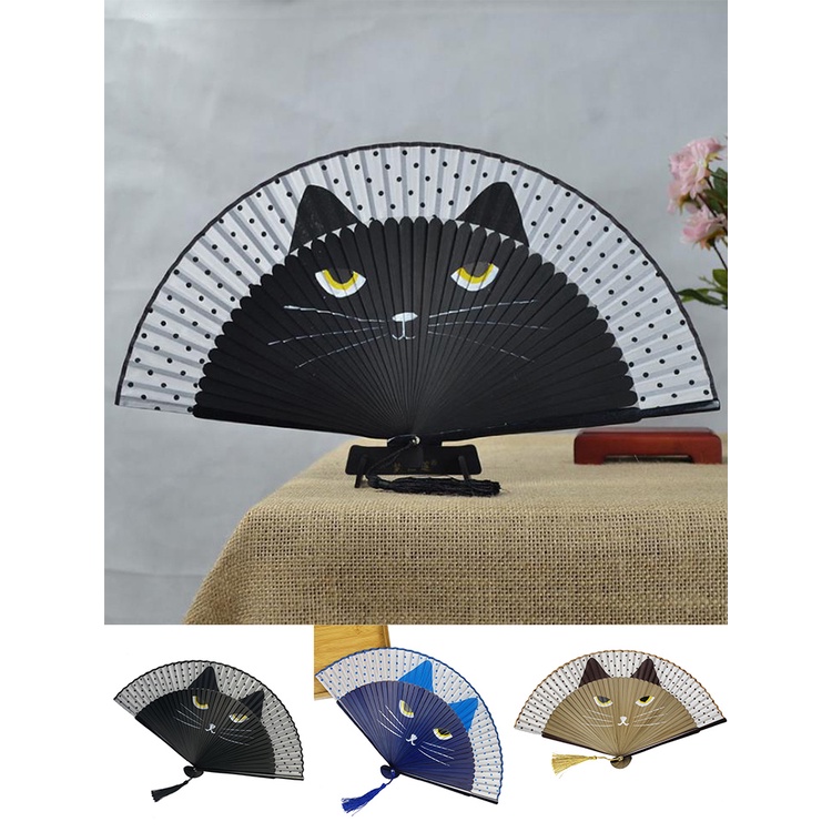 Cat Chinese Cartoon Silk Fashionable Japan style Hand Fans Popular ...