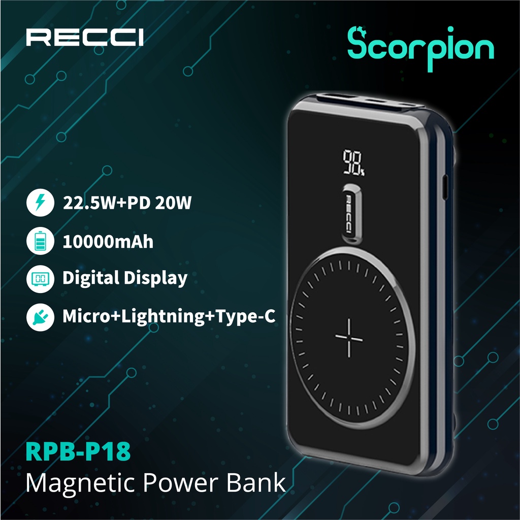 Recci RPB-P18 Magnetic Power Bank | Shopee Malaysia