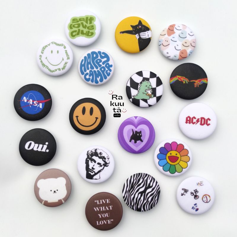 Aesthetic button Round pin | Cute Brooch pin for outfit totebag Bag Hat Clothes | Shopee Malaysia
